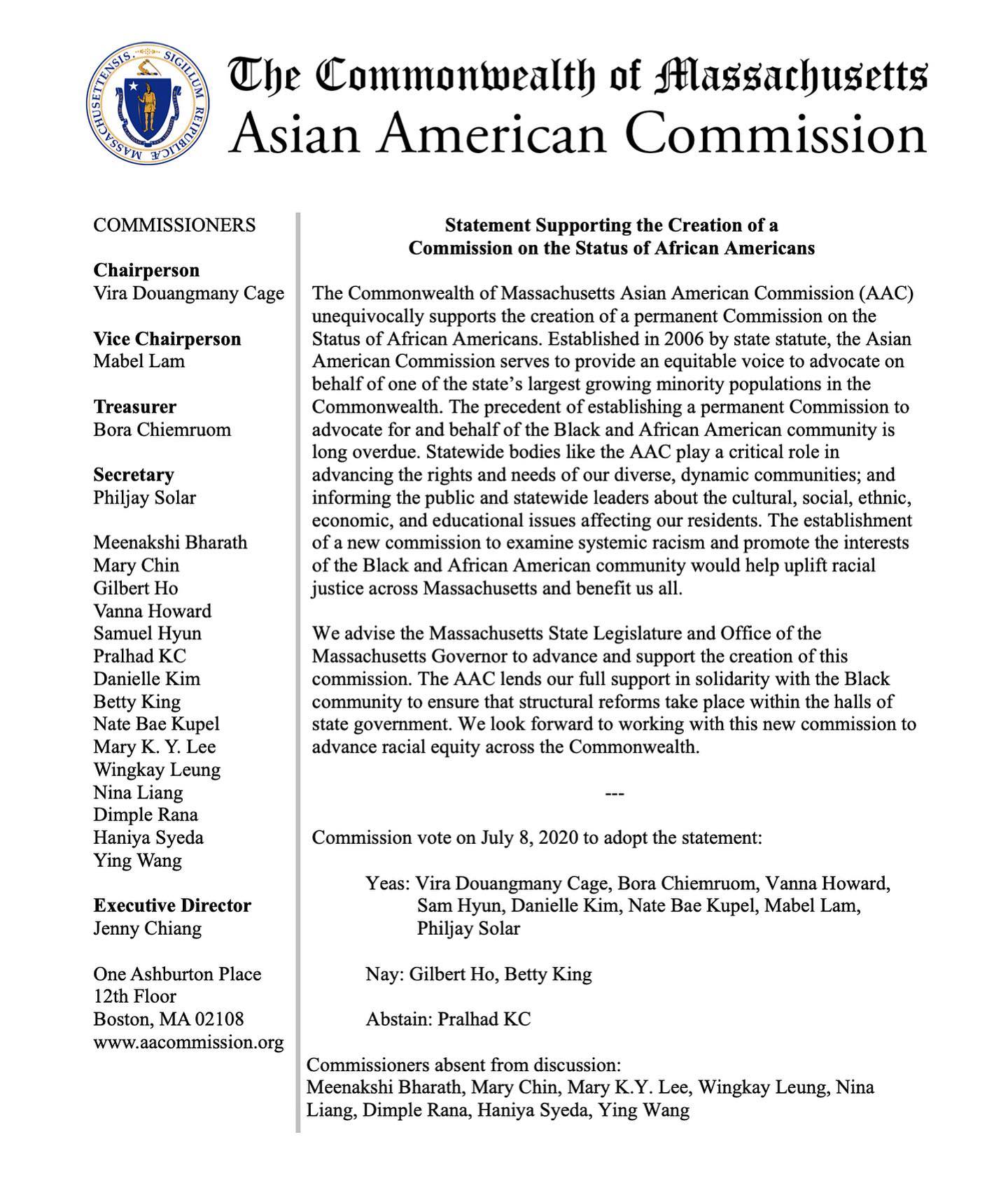 Statement Supporting the Creation of a Commission on the Status of ...